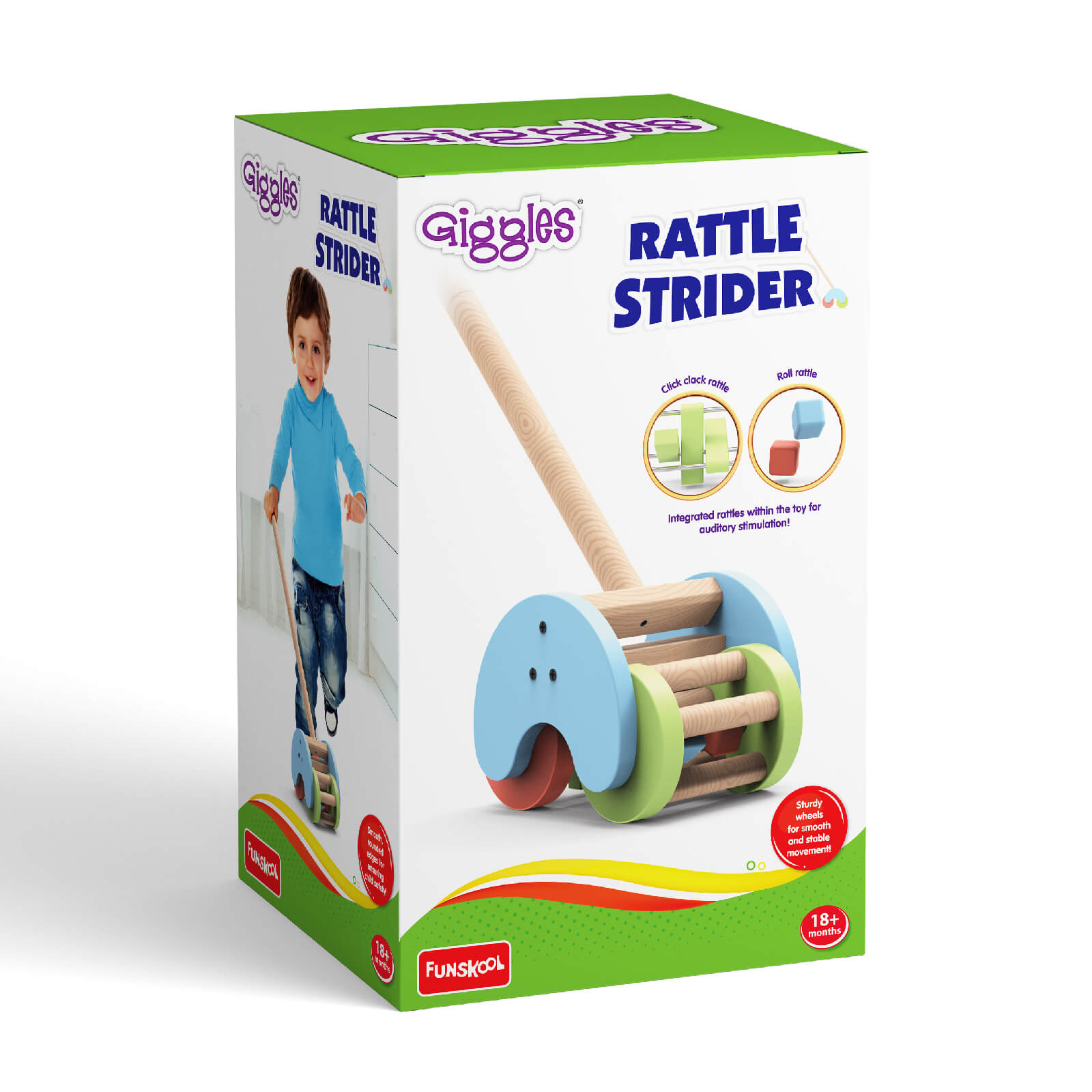 RATTLE STRIDER - WOODEN PUSH ALONG - Funskool